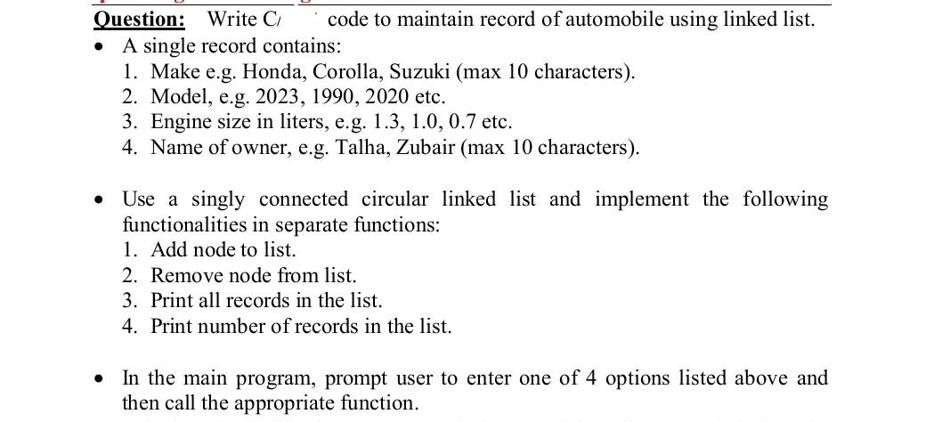 Solved Question: Write Cl code to maintain record of | Chegg.com