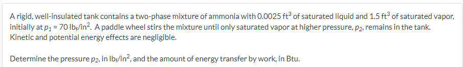 Solved A rigid, well-insulated tank contains a two-phase | Chegg.com