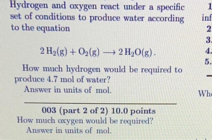 Solved Hydrogen and oxygen react under a specific set of | Chegg.com