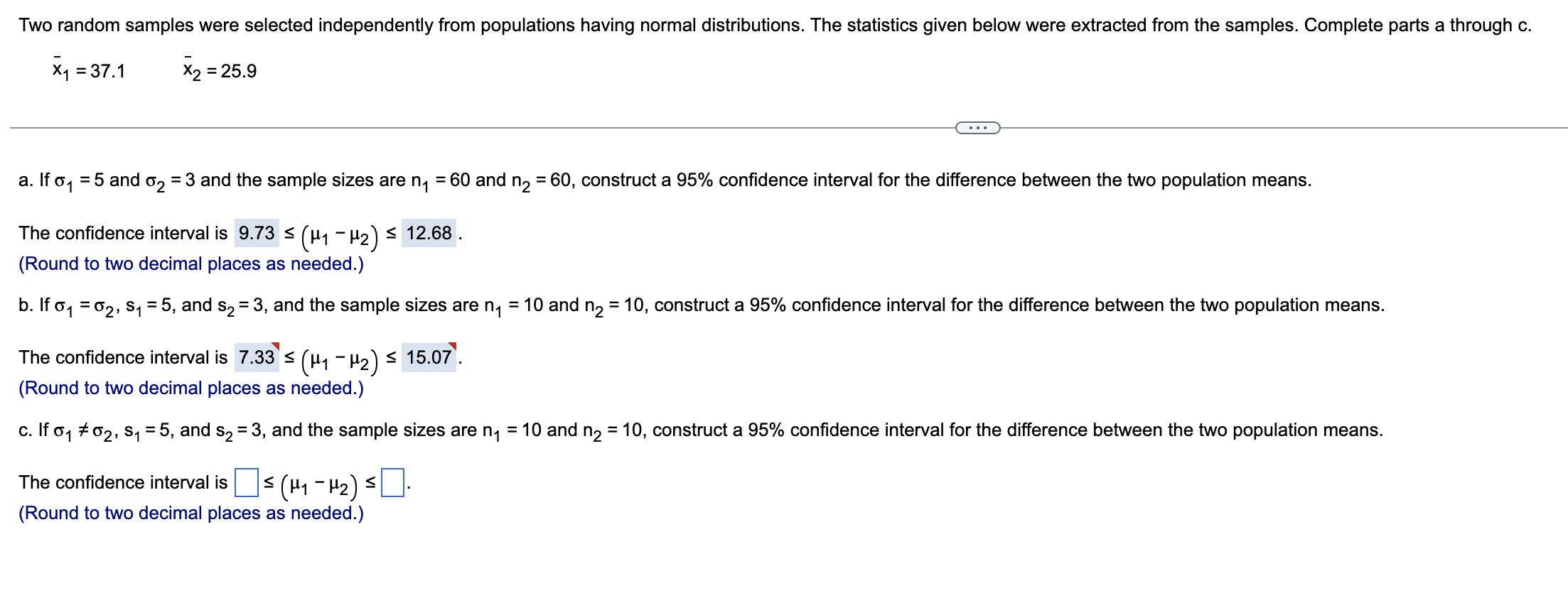 Solved Two random samples were selected independently from | Chegg.com