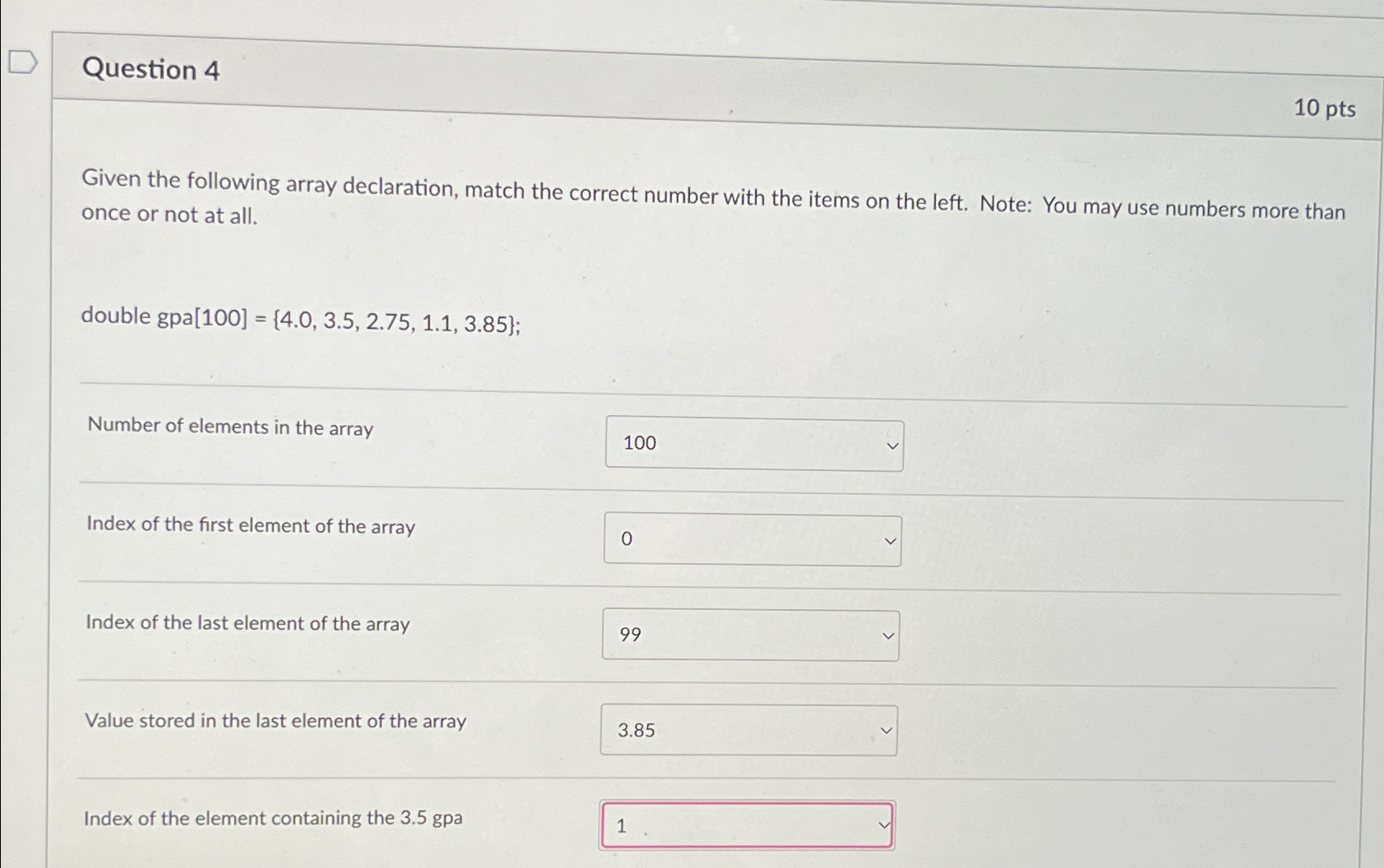 Solved Question 410ptsgiven The Following Array Declaration