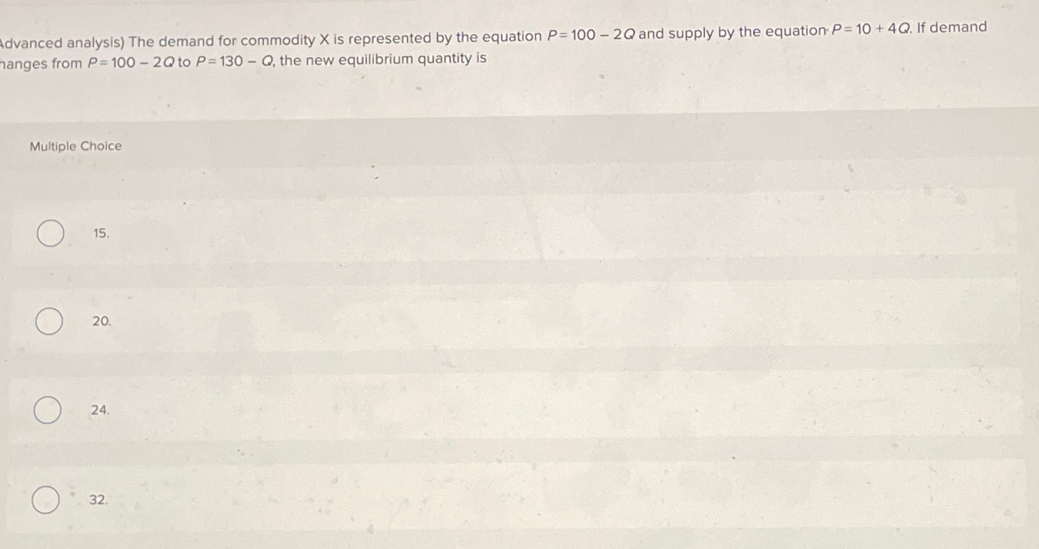 Solved Advanced analysis) ﻿The demand for commodity x ﻿is | Chegg.com