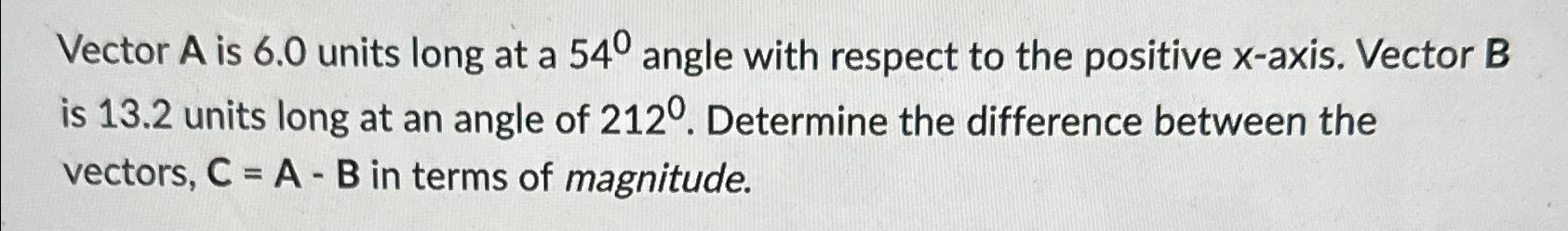 Solved Vector A ﻿is 6.0 ﻿units long at a 540 ﻿angle with | Chegg.com