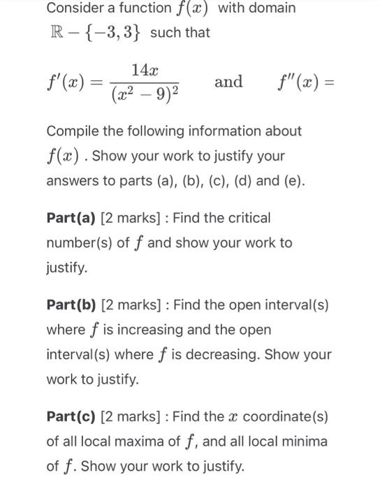 Solved Consider a function f(x) with domain R−{−3,3} such | Chegg.com
