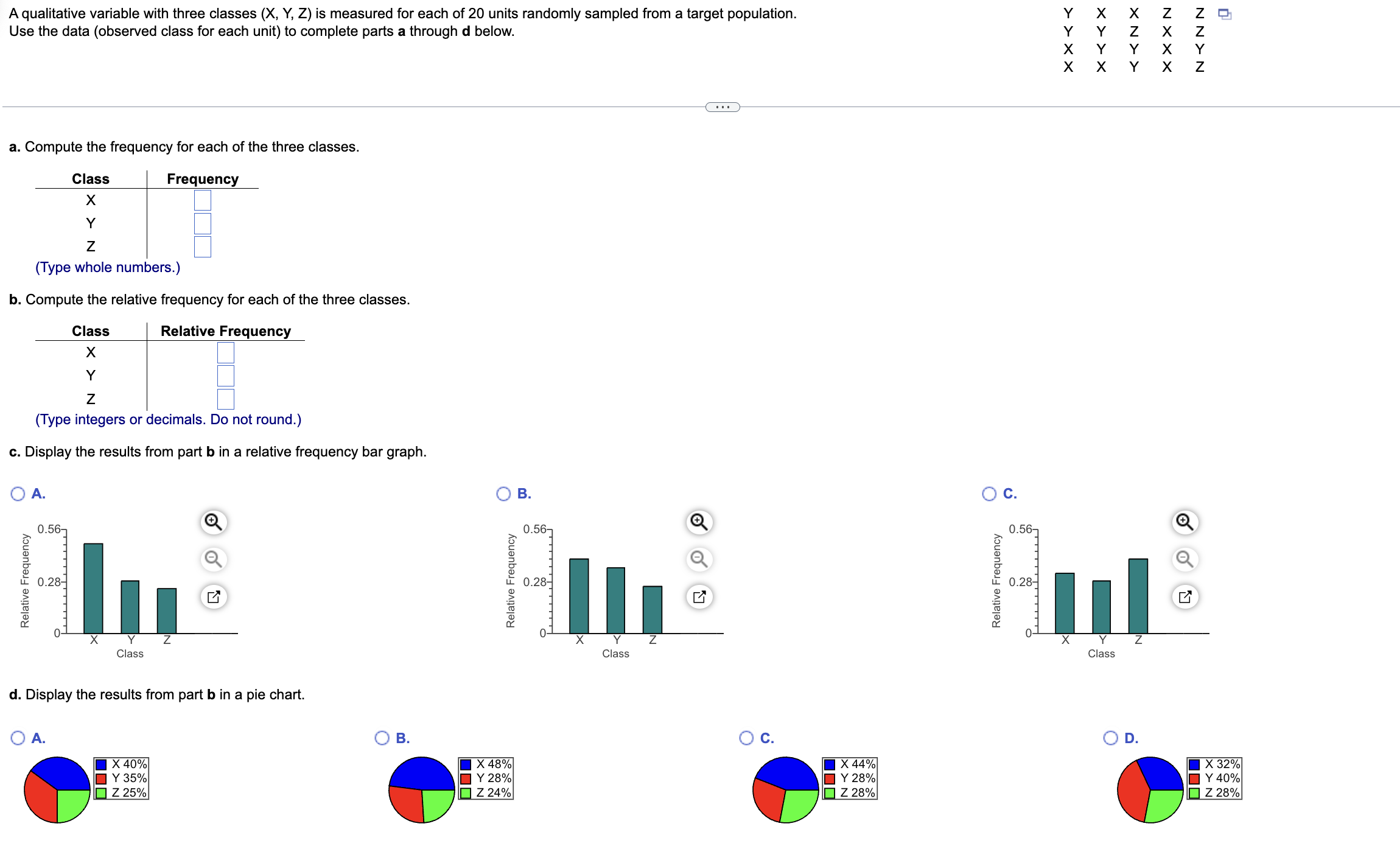Solved A qualitative variable with three classes (x,Y,Z) ﻿is | Chegg.com