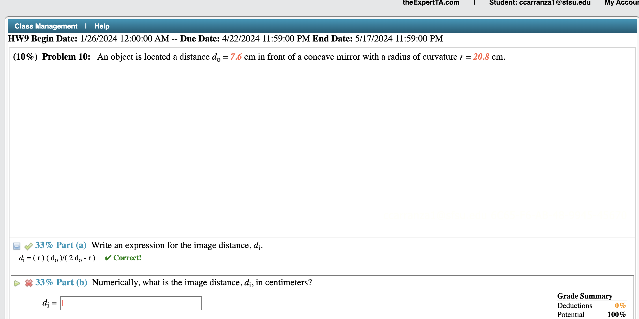 Solved (10%) ﻿Problem 10: An object is located a distance | Chegg.com
