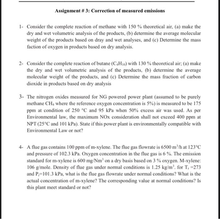 Solved Assignment #3: Correction of measured emissions 1. | Chegg.com