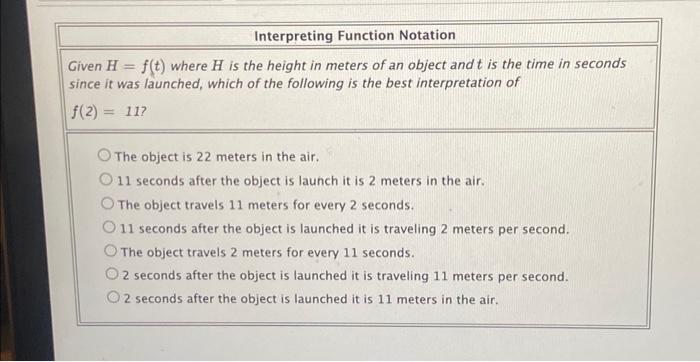 Solved Interpreting Function Notation Given H = f(t) where H | Chegg.com