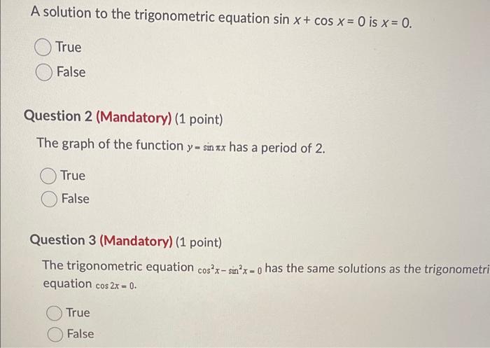 Solved A solution to the trigonometric equation sin x + cos | Chegg.com