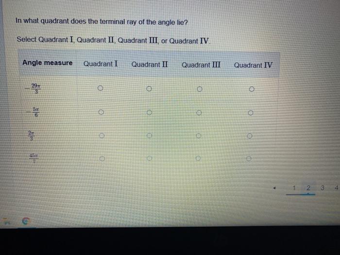 Solved in what quadrant does the terminal ray of the angle | Chegg.com