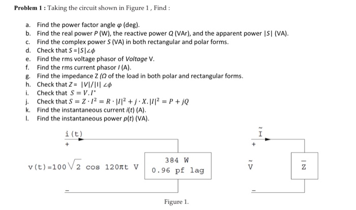 Solved Problem 1: Taking the circuit shown in Figure 1, Find | Chegg.com