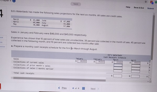 Solved Swed Help Save & Exit Submit Ed's Waterbeds has made | Chegg.com