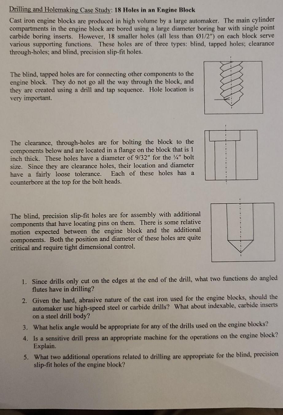 Solved Drilling and Holemaking Case Study: 18 Holes in an | Chegg.com