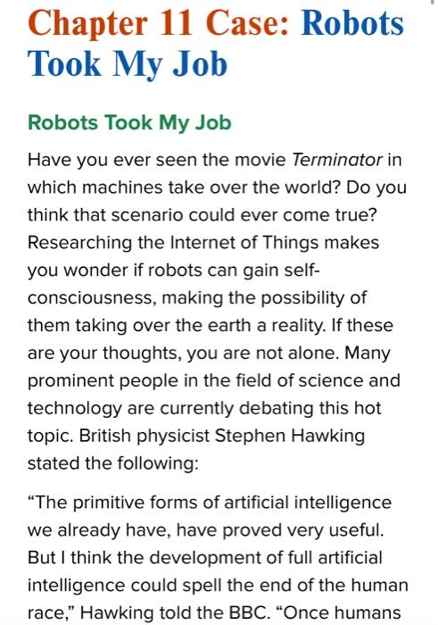 Solved Chapter 11 Case: Robots Took My Job Robots Took My | Chegg.com