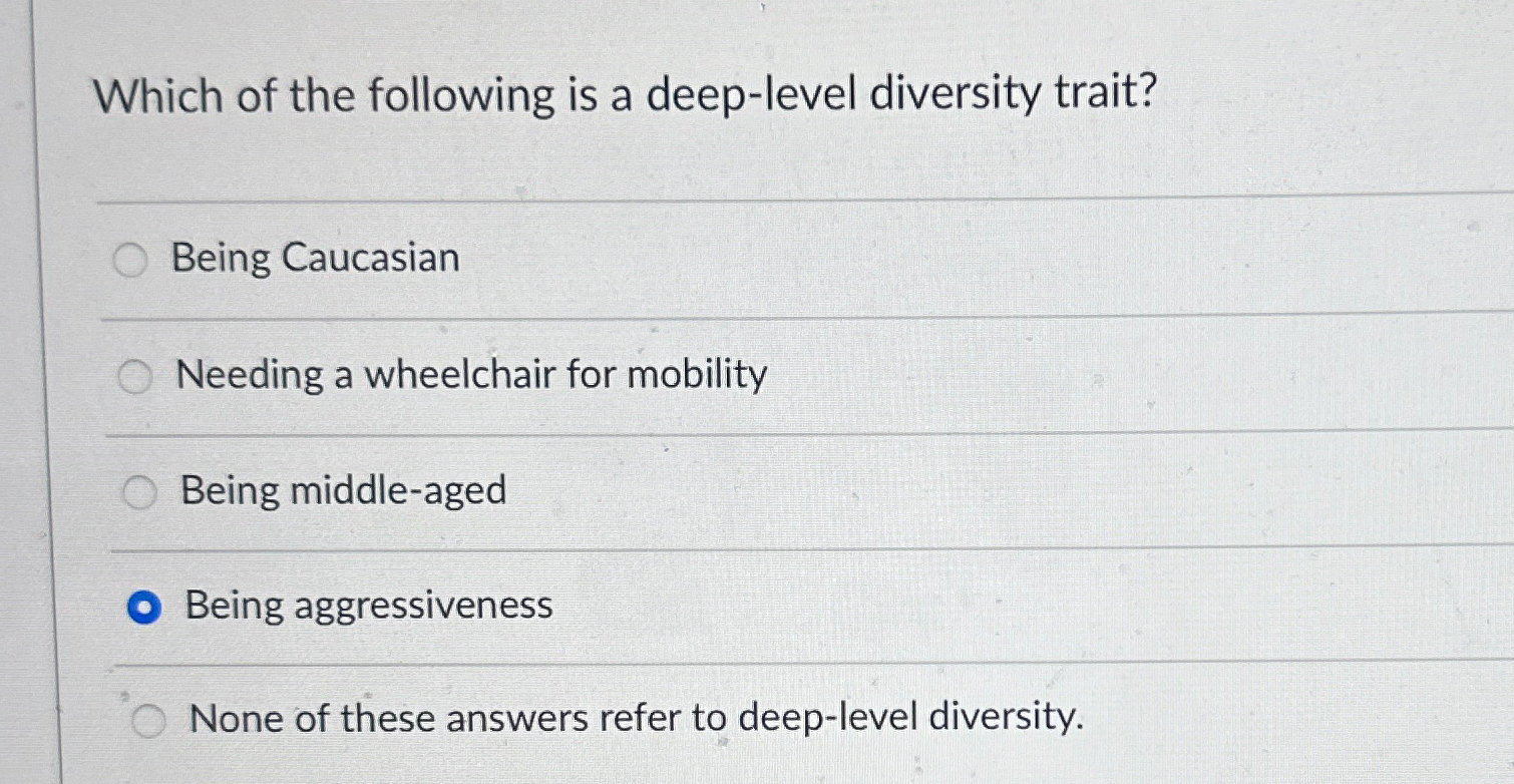 Solved Which of the following is a deep-level diversity | Chegg.com