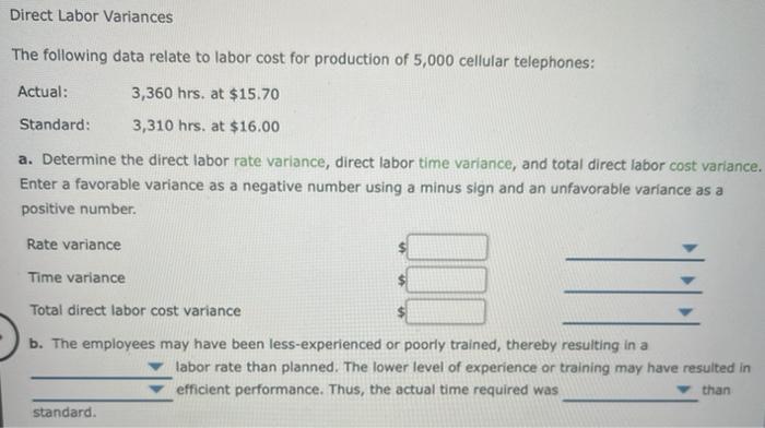 Solved Direct Labor Variances The following data relate to | Chegg.com