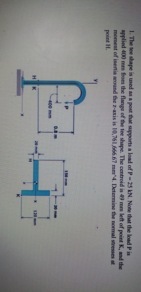 Solved 1. The tee shape is used as a post that supports a | Chegg.com