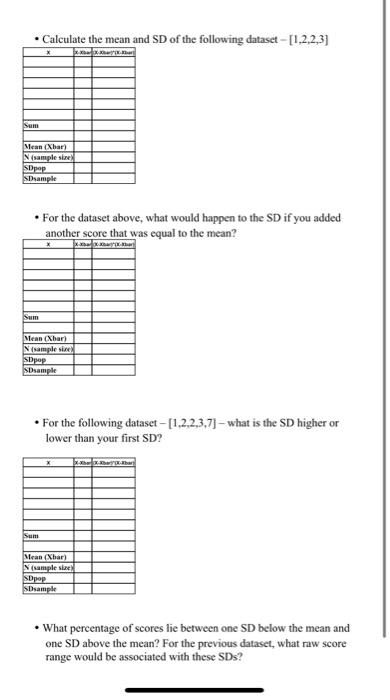 Solved • Calculate the mean and SD of the following dataset | Chegg.com