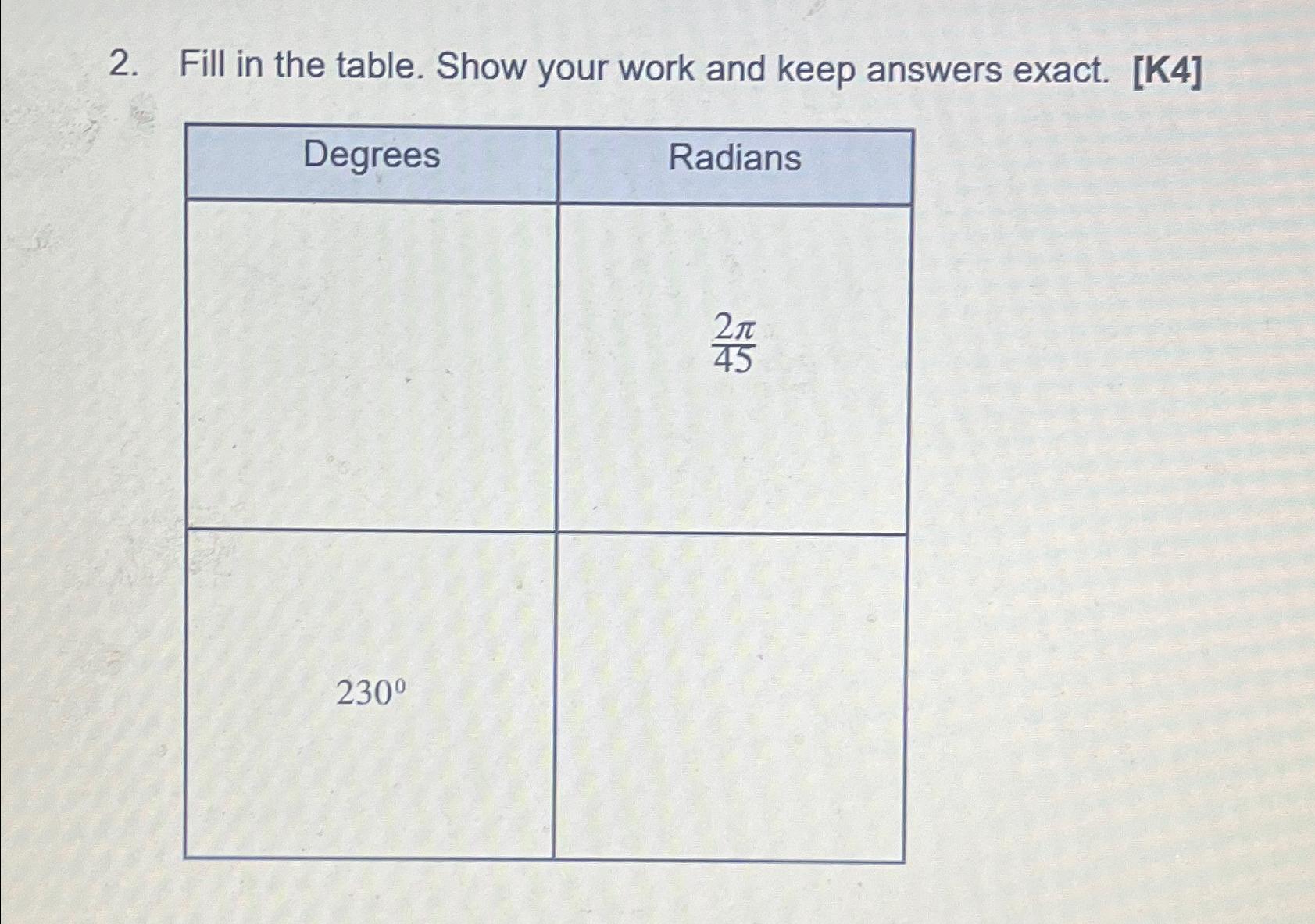 Solved Fill in the table. Show your work and keep answers | Chegg.com