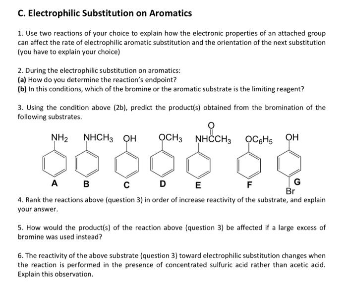 Solved C. Electrophilic Substitution on Aromatics 1. Use two | Chegg.com