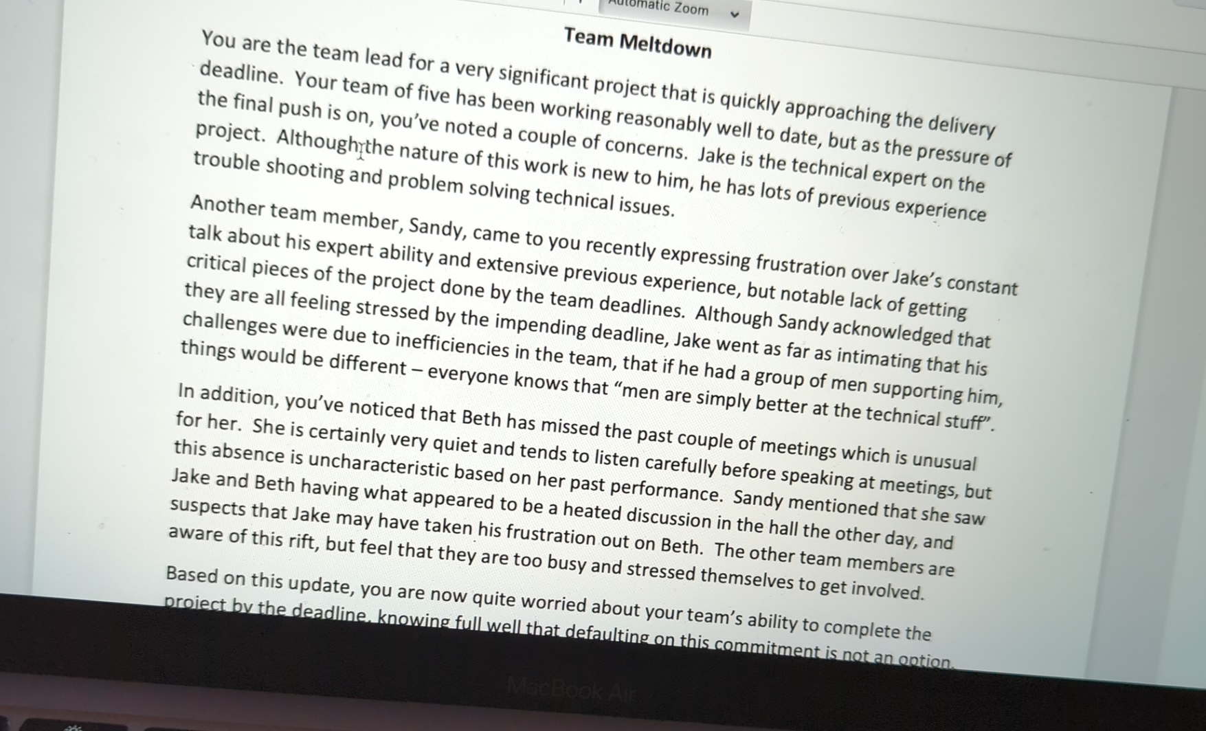 Solved Team MeltdownYou are the team lead for a very | Chegg.com