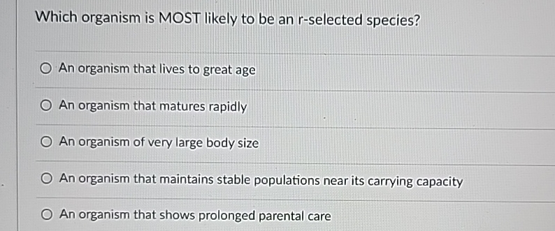 Solved Which organism is MOST likely to be an r-selected | Chegg.com