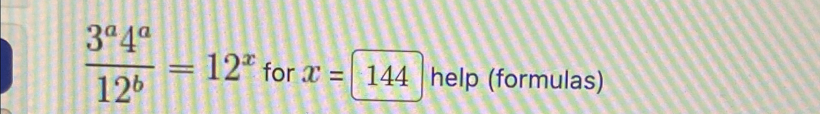 Solved 3a4a12b=12x ﻿for x=help (formulas) | Chegg.com