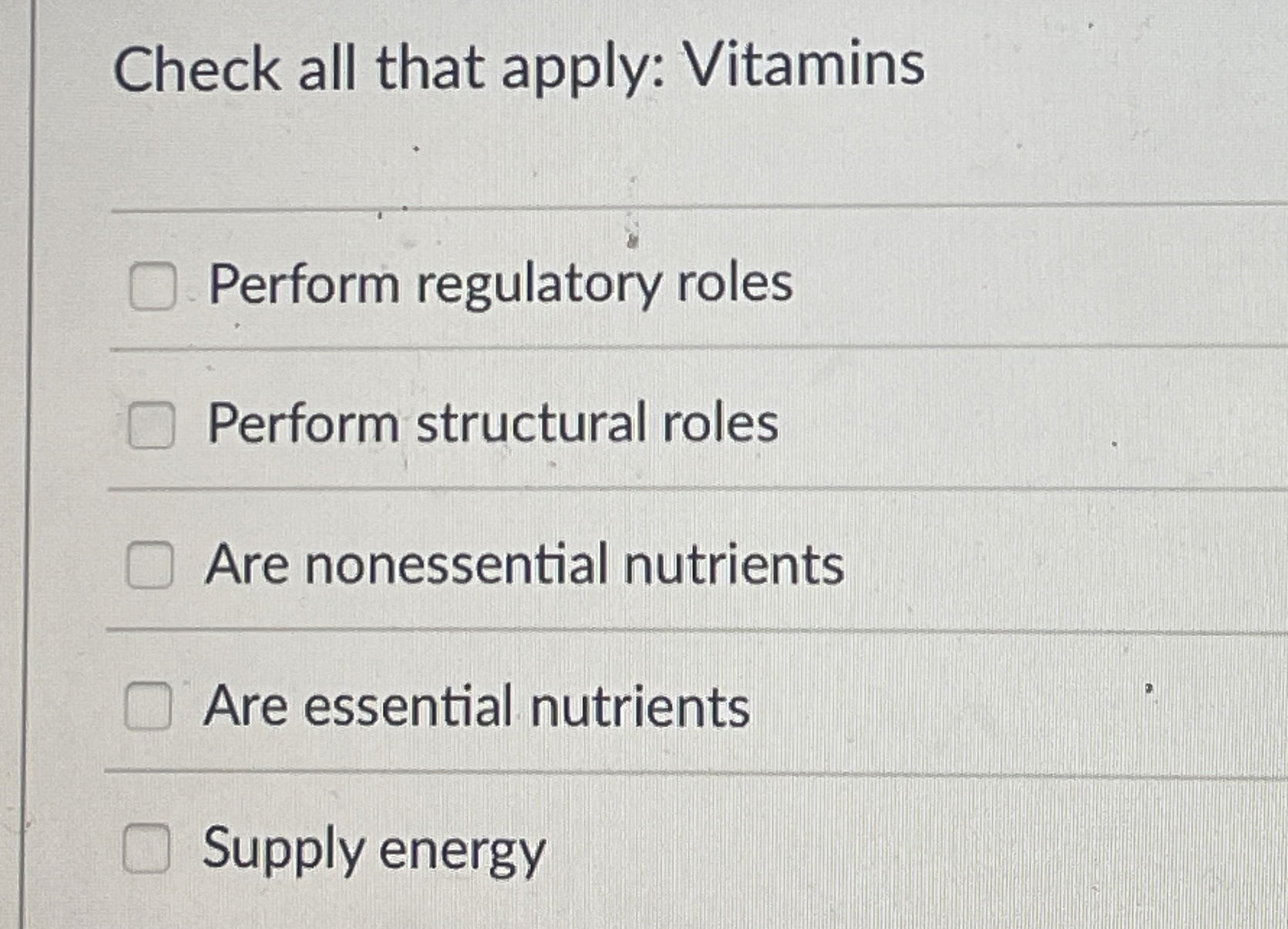 Solved Check all that apply: VitaminsPerform regulatory | Chegg.com