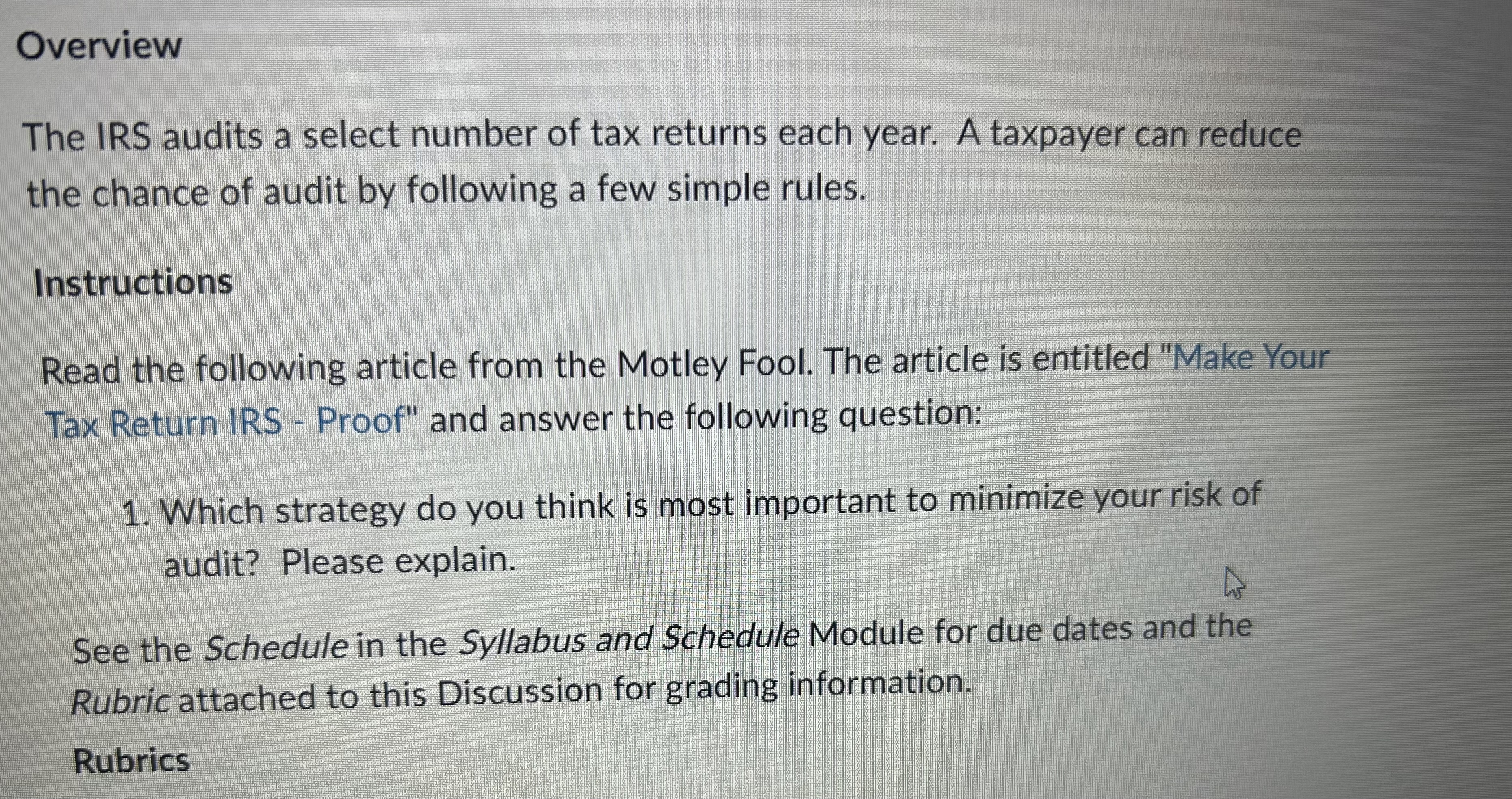 Solved OverviewThe IRS audits a select number of tax returns | Chegg.com