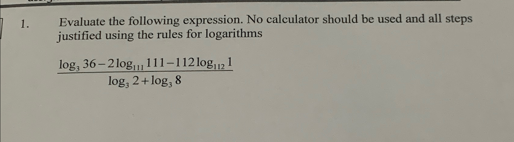 Solved Evaluate the following expression. No calculator | Chegg.com