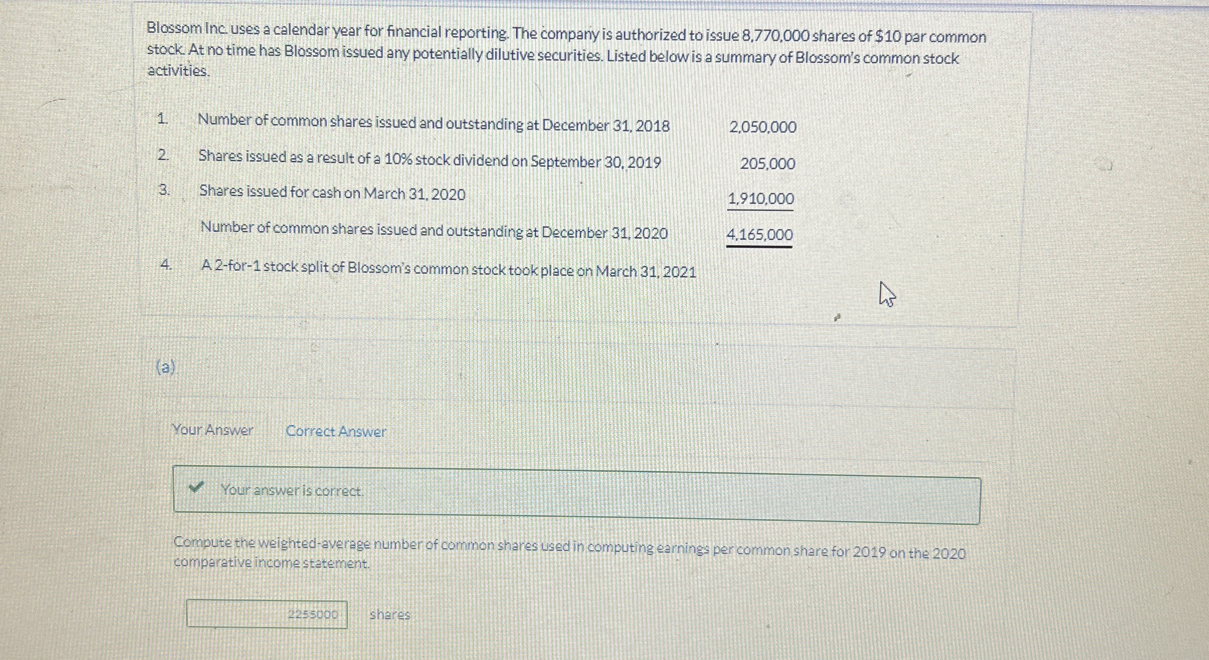 Solved a) ﻿Calculate the weighted average number of common | Chegg.com