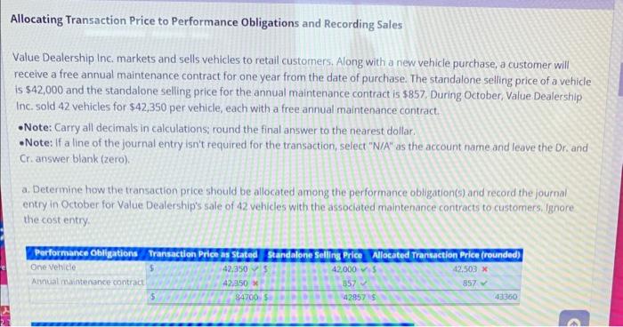 Solved Allocating Transaction Price to Performance | Chegg.com