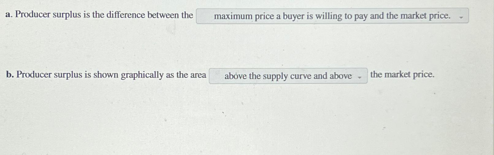 Solved a. ﻿Producer surplus is the difference between the | Chegg.com