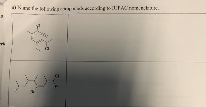 Solved a) Name the following compounds according to IUPAC | Chegg.com