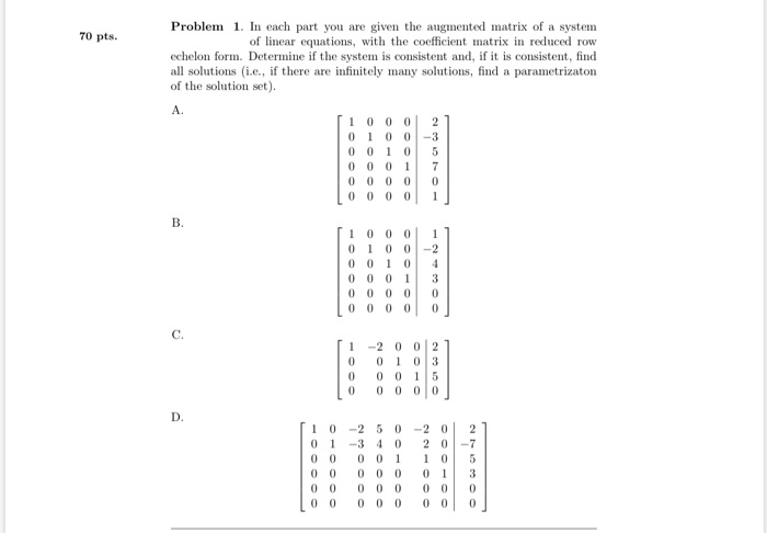 Solved 70 pts. Problem 1. In each part you are given the | Chegg.com