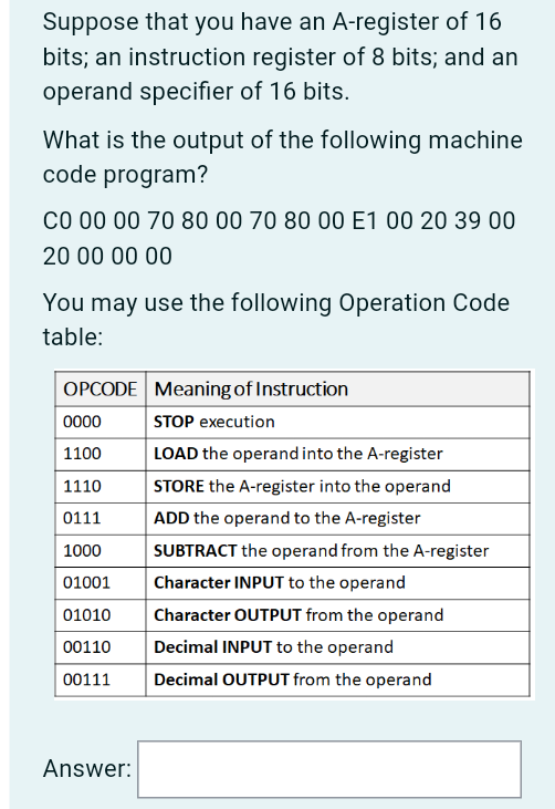 Solved Pretend to be a processor with a 16-bit A- register; | Chegg.com