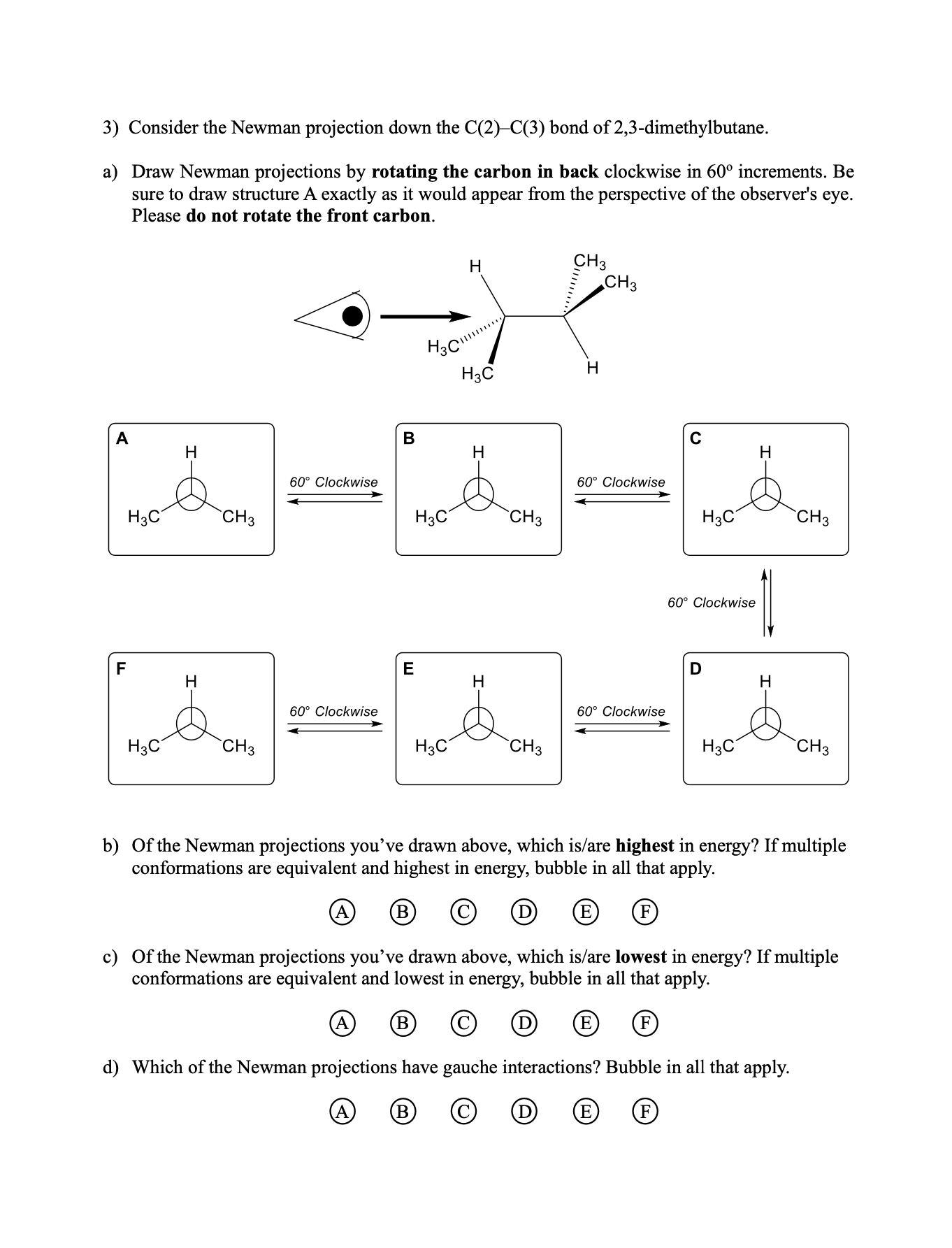 3) ﻿Consider the Newman projection down the | Chegg.com