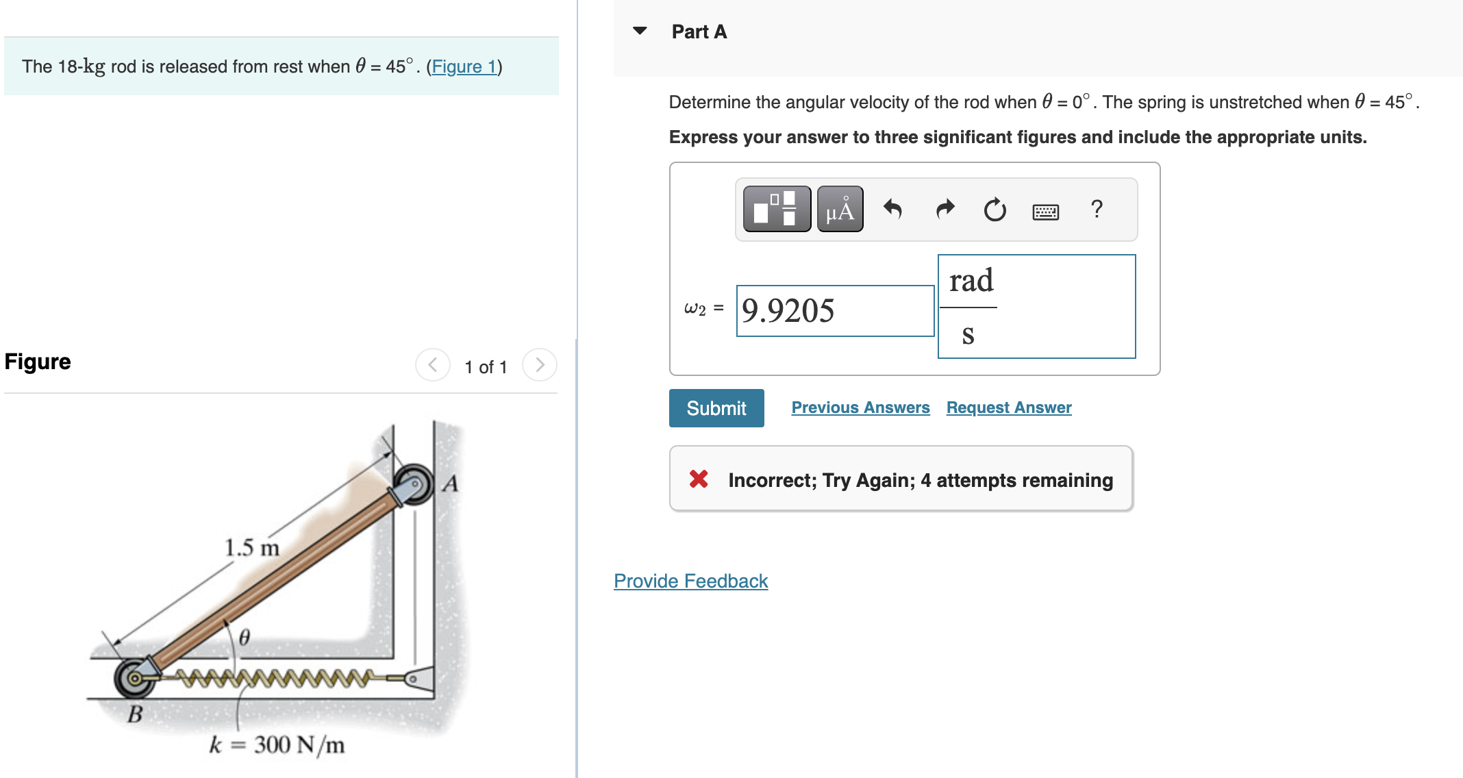 Solved The 18-kg ﻿rod is released from rest when | Chegg.com