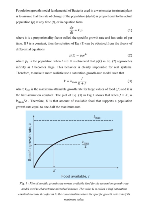 dt kp Population growth model fundamental of Bacteria | Chegg.com