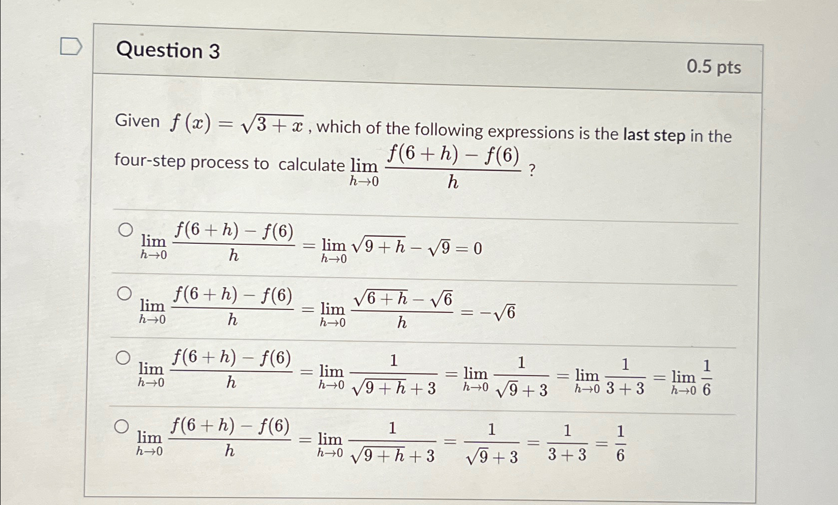 Solved Question 30.5ptsGiven f(x)=3+x2, ﻿which of the | Chegg.com