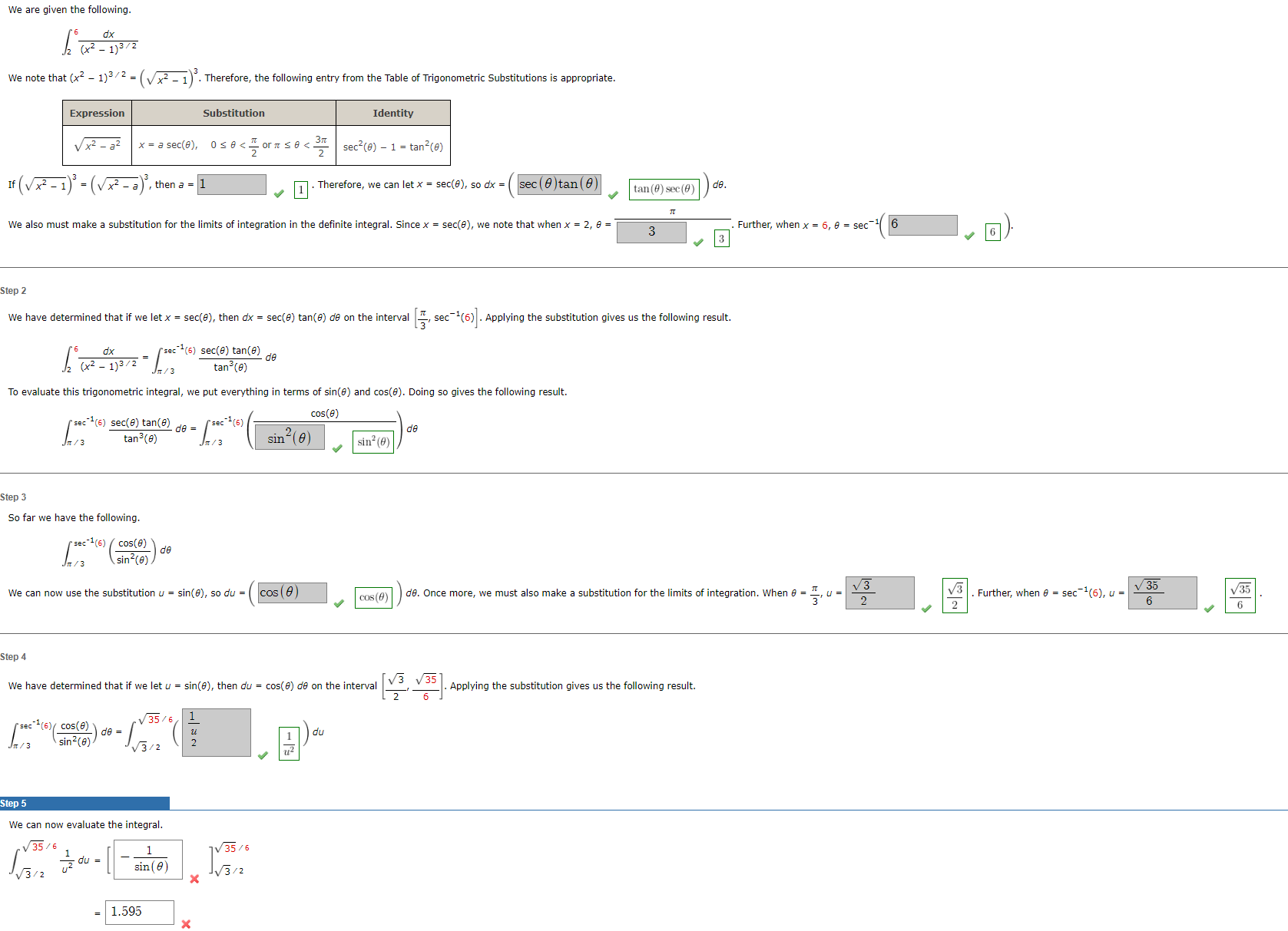 Solved ∫26dx(x2-1)32We note that (x2-1)32=(x2-12)3. | Chegg.com