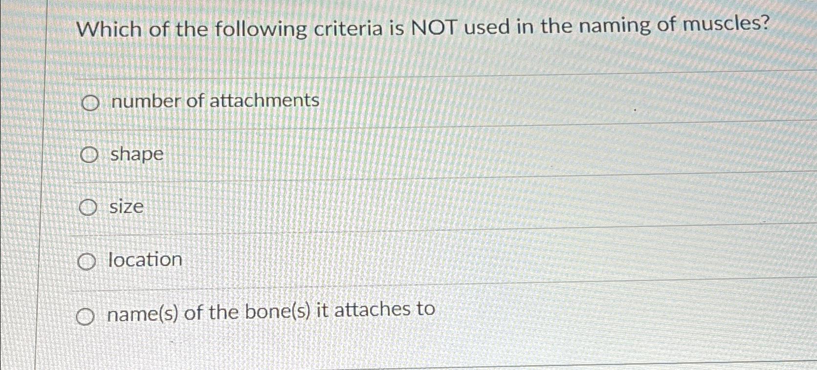 Solved Which of the following criteria is NOT used in the | Chegg.com