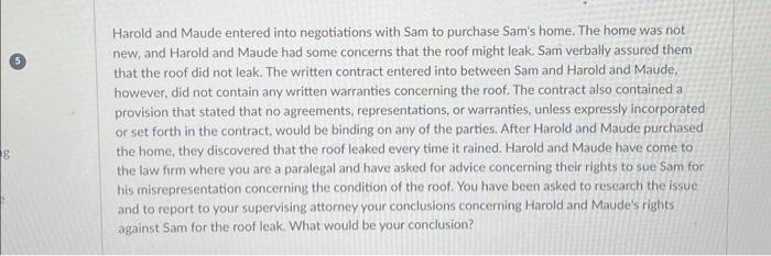 Solved Harold and Maude entered into negotiations with Sam | Chegg.com