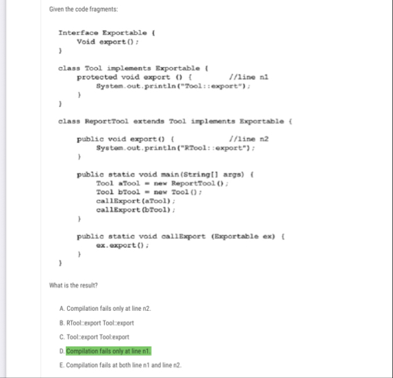 Solved Given the code fragments:What is the result?A. | Chegg.com