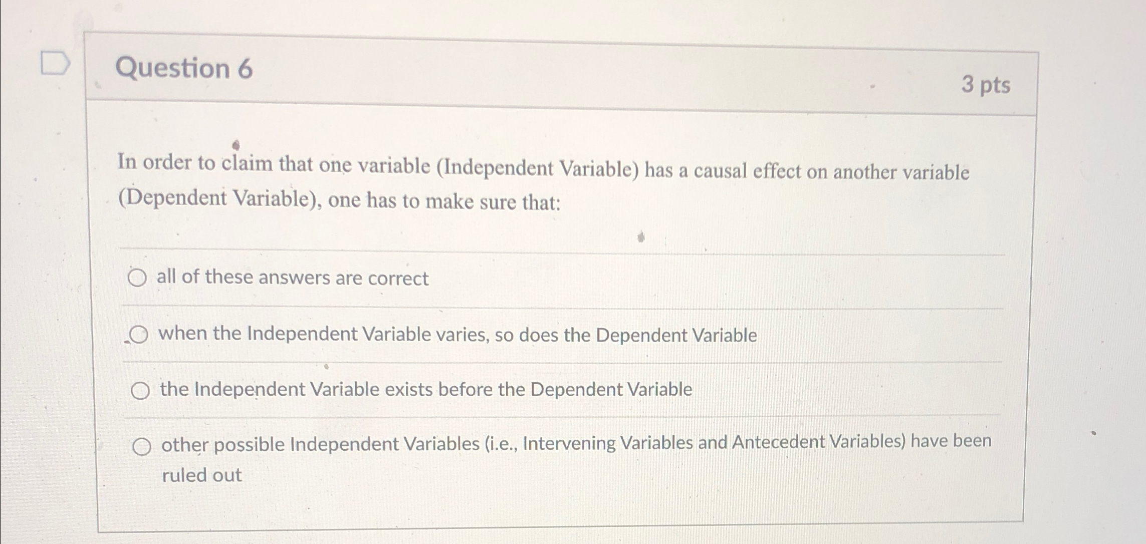 Solved Question 63 ﻿ptsIn order to claim that one variable | Chegg.com