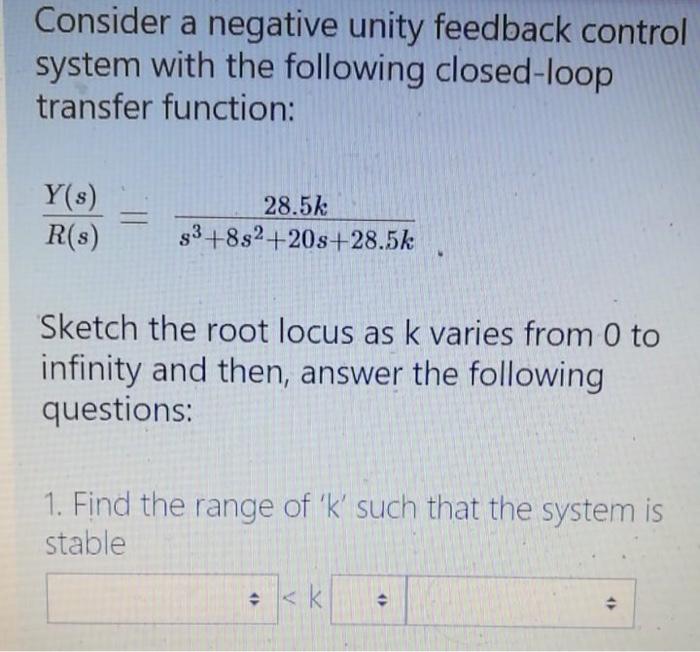 Solved Consider a negative unity feedback control system | Chegg.com