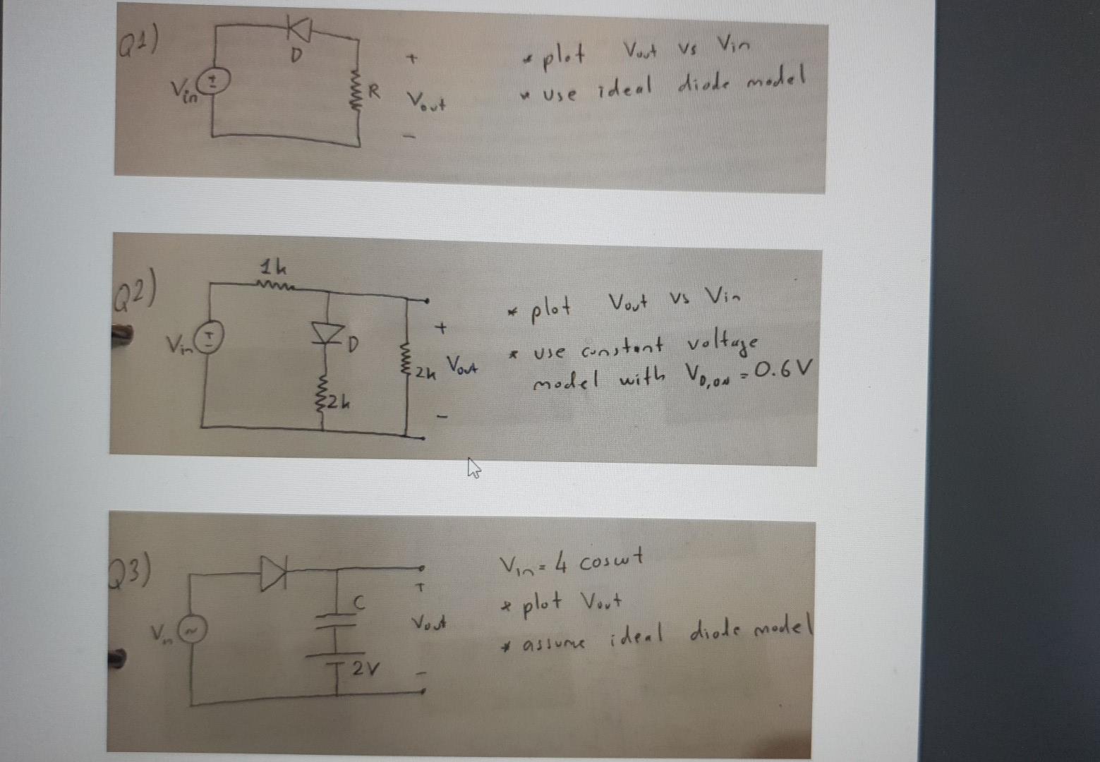 Solved plot Vout vs Vin & use ideal diode model 16 MW Q2) + | Chegg.com