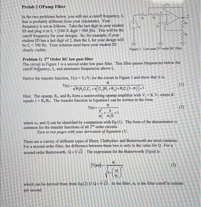 Solved Problem 1) 2nd Order RC low pass filter The circuit | Chegg.com