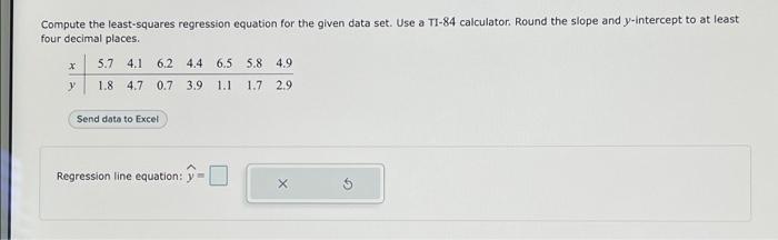 Solved Compute the least-squares regression equation for the | Chegg.com