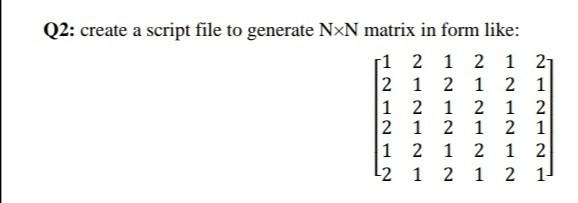 Solved Q2: create a script file to generate NXN matrix in | Chegg.com